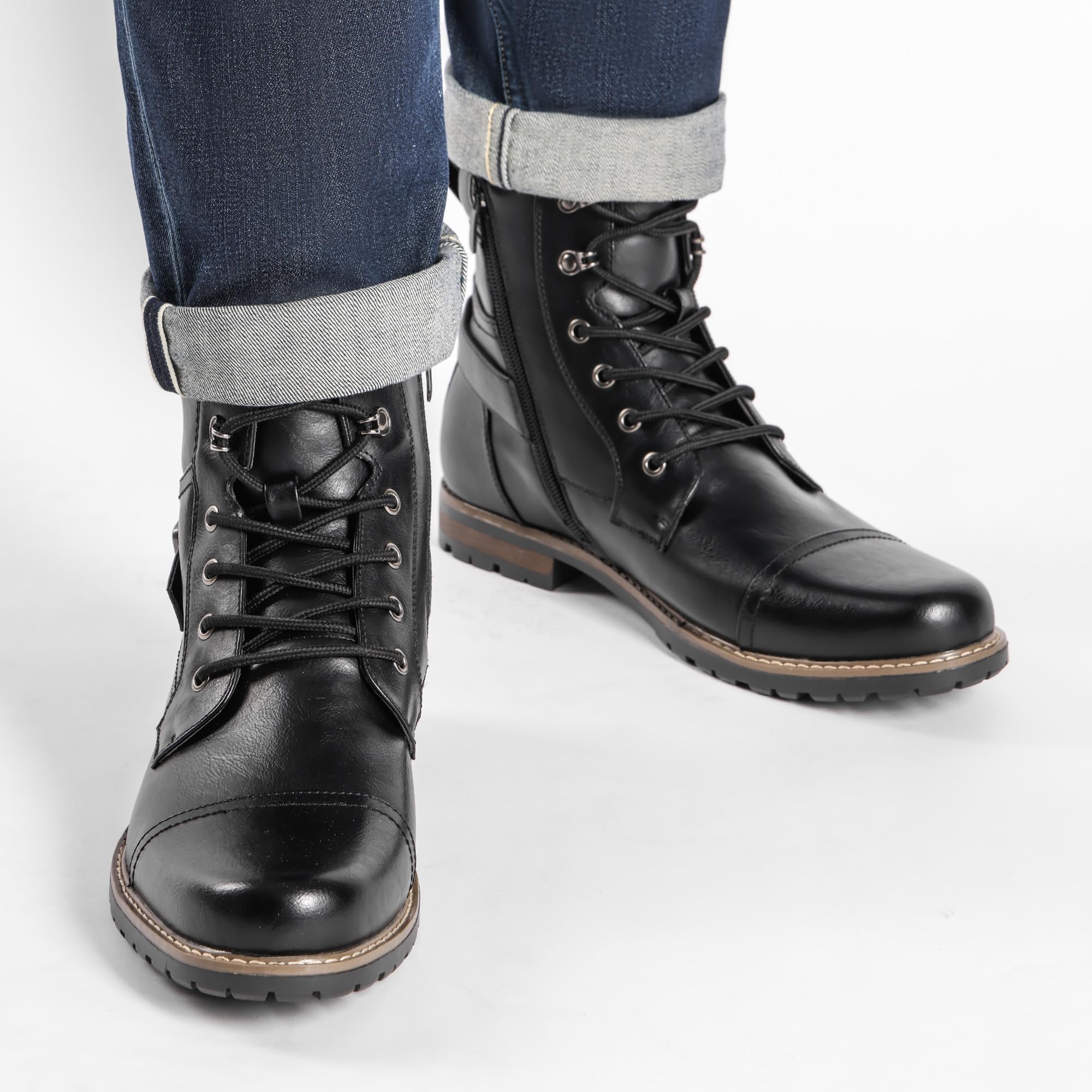 Bruno Marc Men's Motorcycle Combat Boots Casual Zipper Biker Boot, Black, Size 14 M US, Philly-3