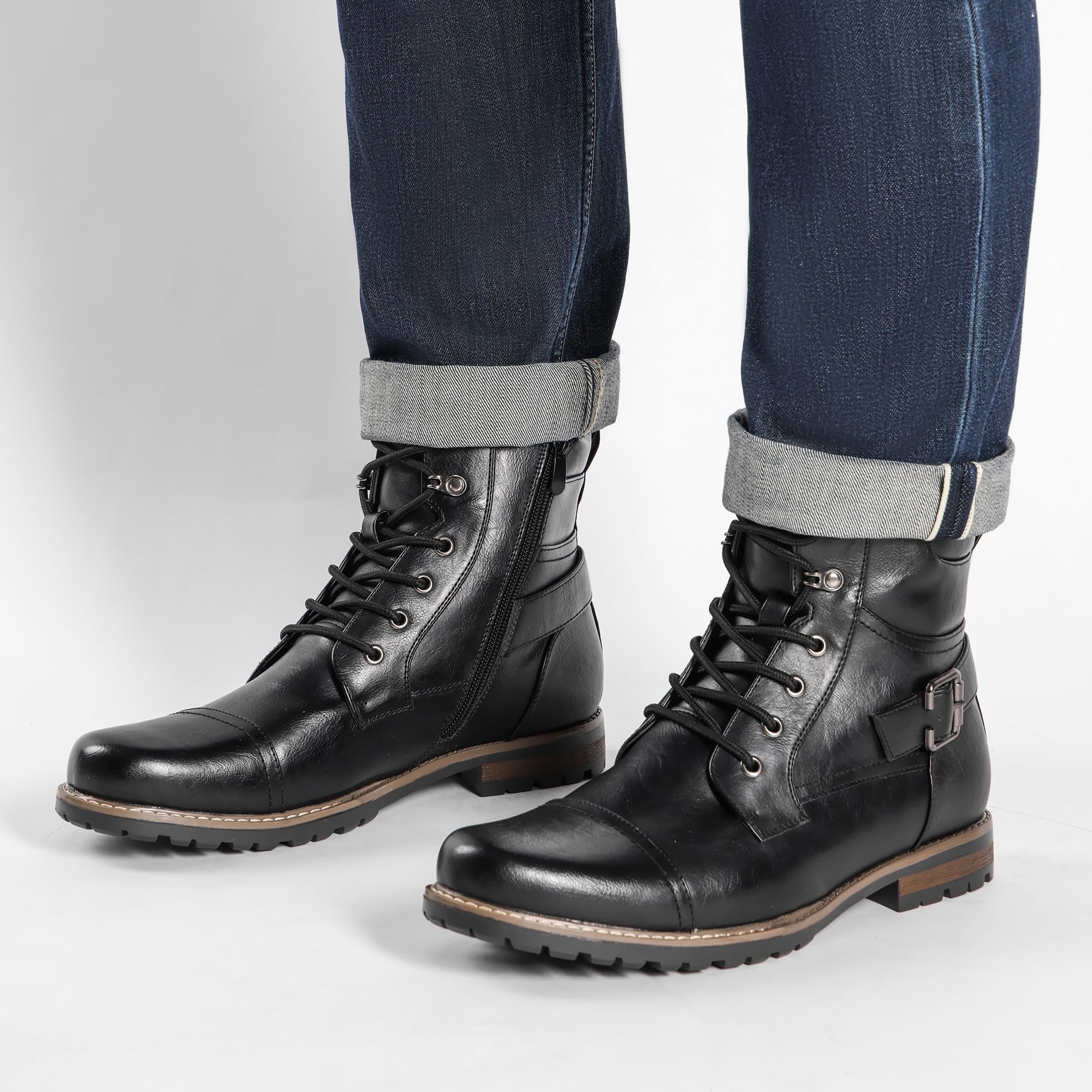 Bruno Marc Men's Motorcycle Combat Boots Casual Zipper Biker Boot, Black, Size 14 M US, Philly-3
