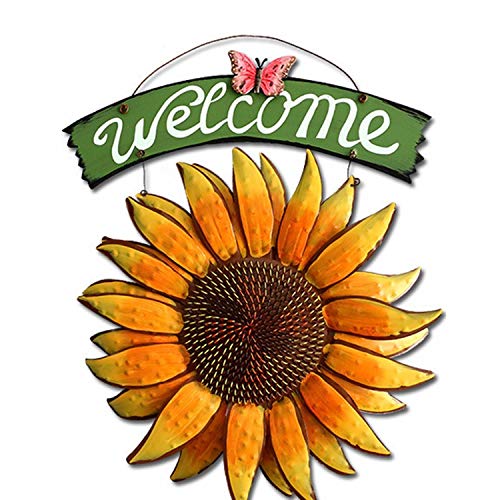 D-Fokes Handcrafts Vintage Metal Butterfly Sunflower Welcome Sign Front Door Decor Hanging Outdoor Wreath Decorative Door Porch Bar Cafe Shop Store