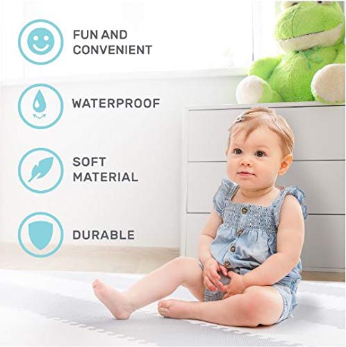 Baby Play Mat, Thick Floor Mats for Crawling, Easy-to-Clean Play Mat with 16 Tiles for Multiple Patterns Assembly, Grey and White, 49β X 49β - BabyLUV