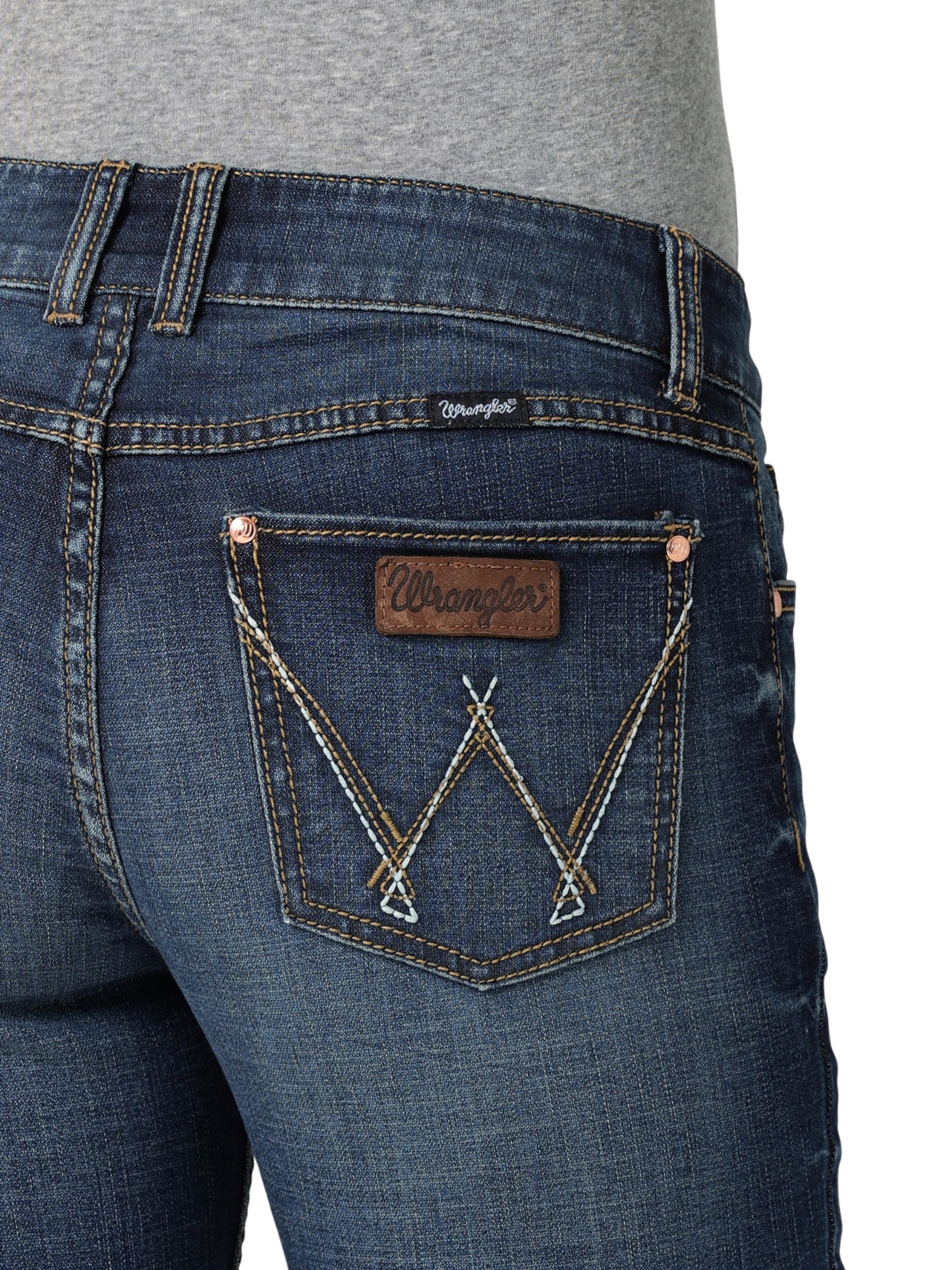 Wrangler Women's Retro Mae Rise Stretch Boot Cut Jean, Mid Wash, 13W x 32L