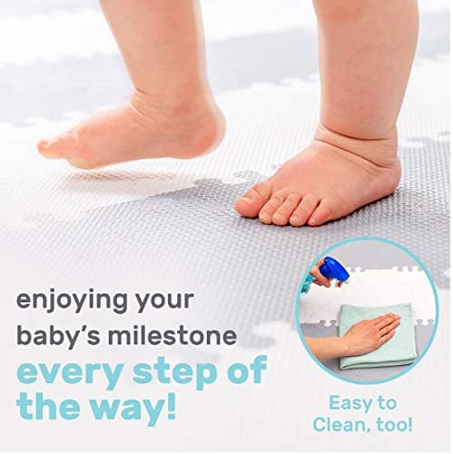 Baby Play Mat, Thick Floor Mats for Crawling, Easy-to-Clean Play Mat with 16 Tiles for Multiple Patterns Assembly, Grey and White, 49β X 49β - BabyLUV