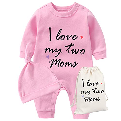 YSCULBUTOL Baby Twins Baby Boy Girl Romper Mothers Day I love My Two Mom Newborn Baby Clothes Set (pink mother love two 3m)