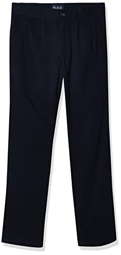 The Children's Place Boys' Uniform Pleated Chino Pants, New Navy, 8 husky