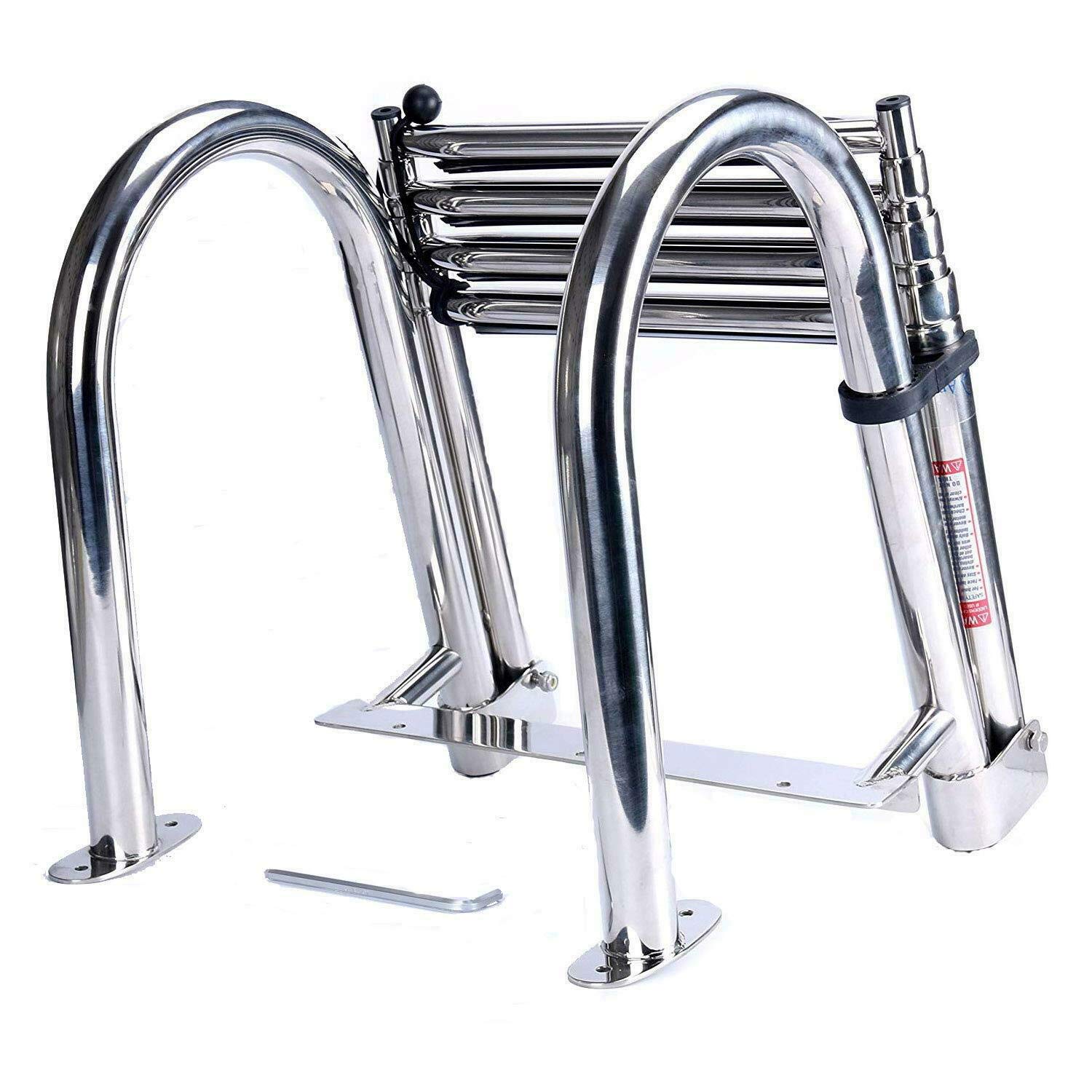 Amarine Made Boat Ladder 4 Step Pontoon Boat Ladder Folding Stainless Steel Dock Ladder Telescoping Ladder with Wide Steps Swim Deck Ladder with Pedal Hand Railing,Retaining Strap-400lb