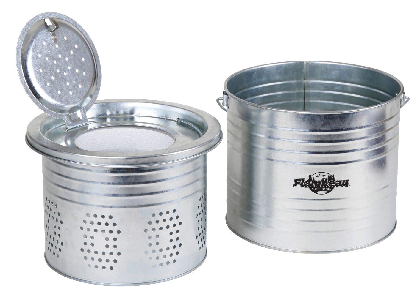 Flambeau Outdoors 6065BC 2-Piece Galvanized 8 Qt. Floating Minnow Bucket, Metal Live Bait Bucket, Silver