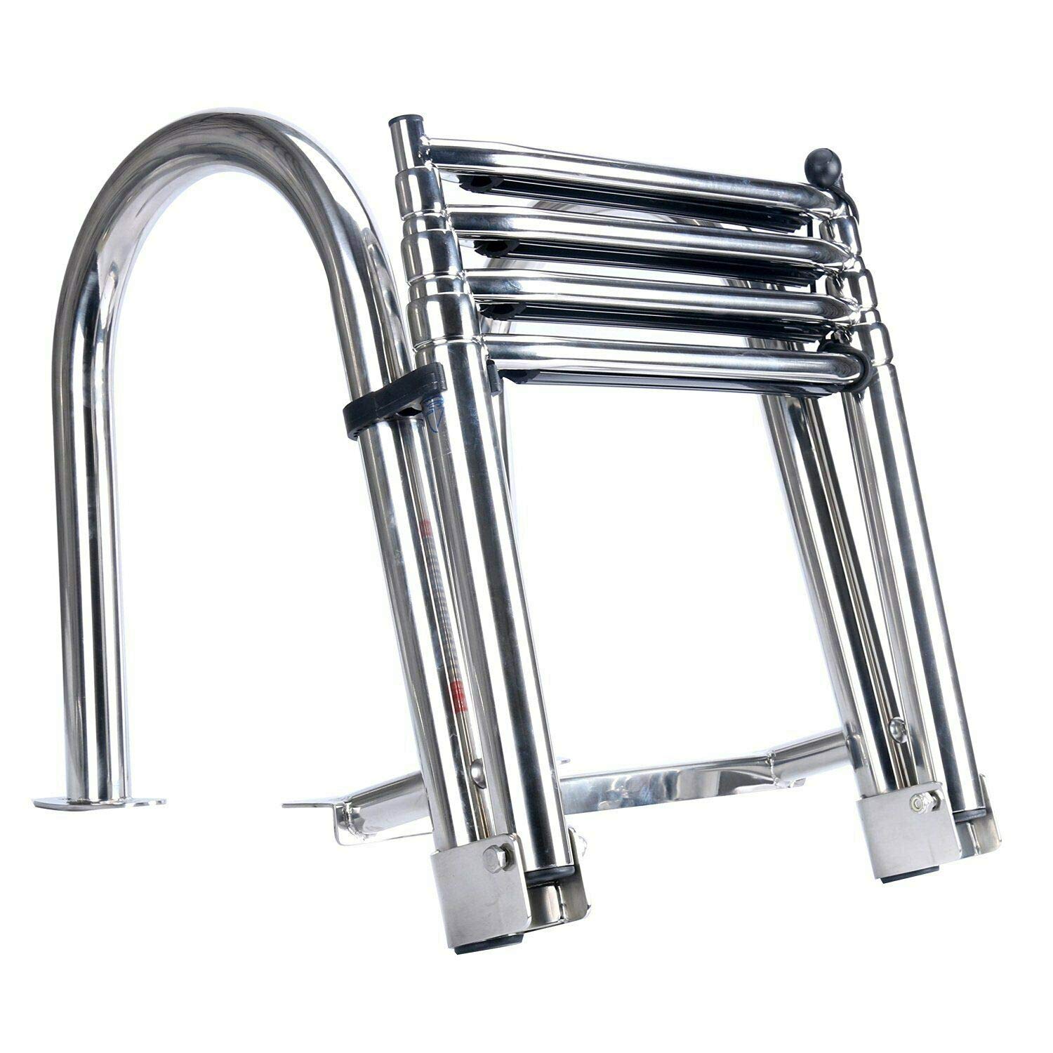 Amarine Made Boat Ladder 4 Step Pontoon Boat Ladder Folding Stainless Steel Dock Ladder Telescoping Ladder with Wide Steps Swim Deck Ladder with Pedal Hand Railing,Retaining Strap-400lb