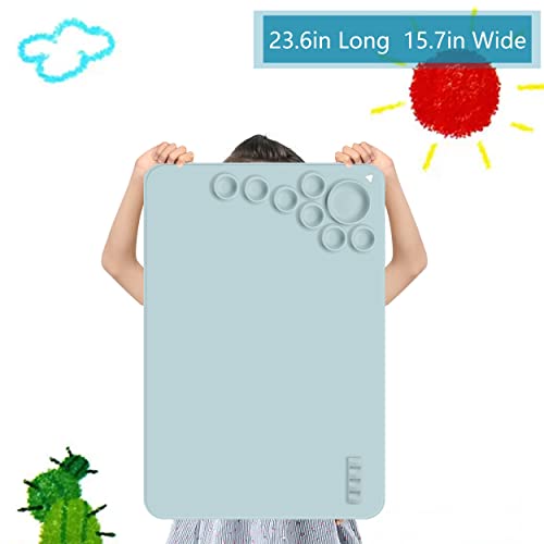 Silicone Craft Mat, Silicone Mat for Resin Casting 24βx16β Non Stick Silicone Sheet with Cleaning Cut for Oil Painting, Art, Clay and Play(blue)