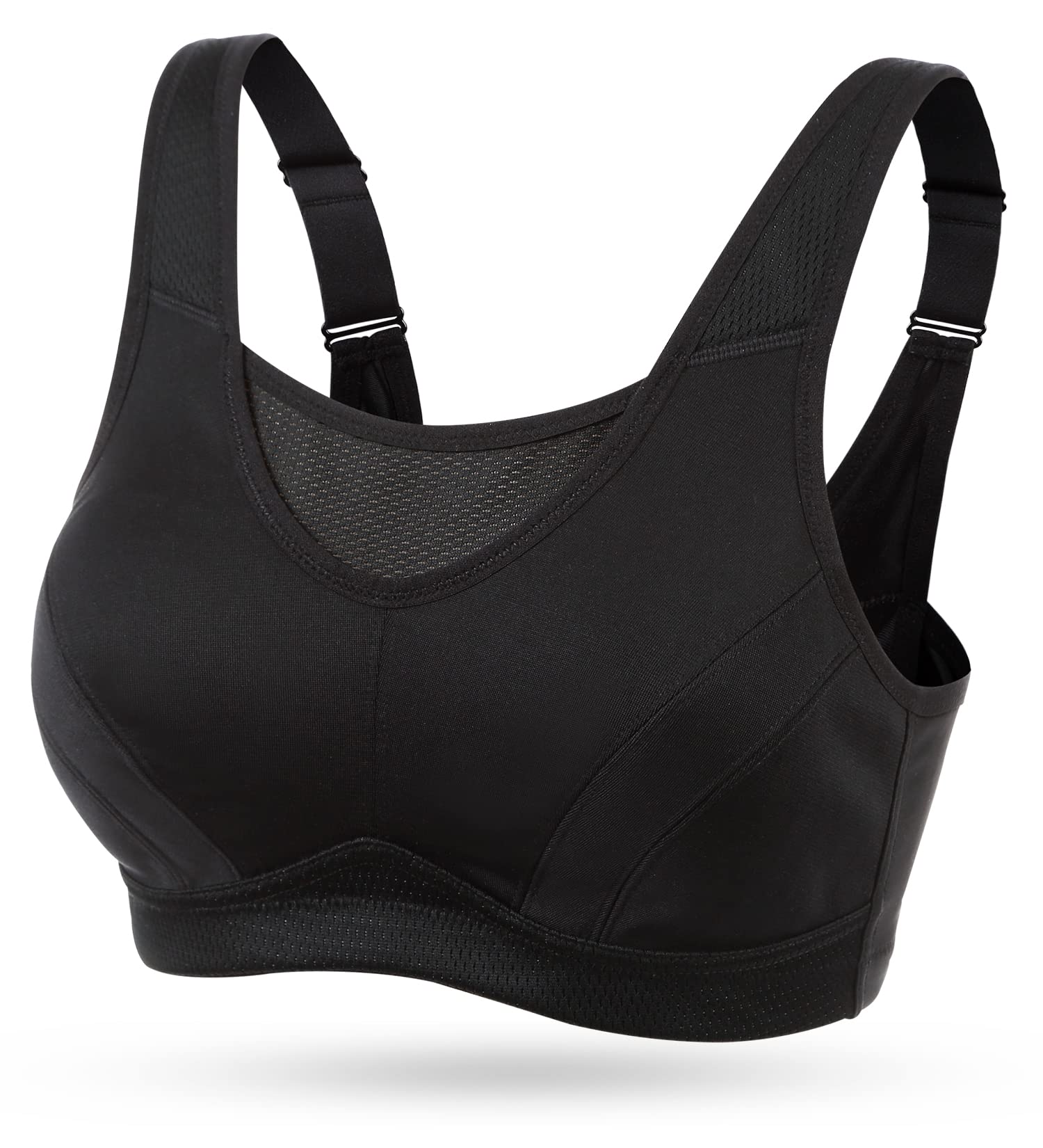 Wingslove Women's Full Coverage High Impact Wirefree Workout Non Padded Sports Bra Bounce Control (Black,36DDD)