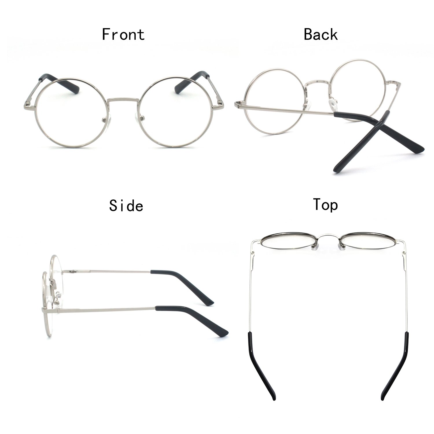 EYE ZOOM 3 Pack Metal Frame Round Reading Glasses with Spring Hinge (Black, Silver and Gunmetal, +2.00 Strength)