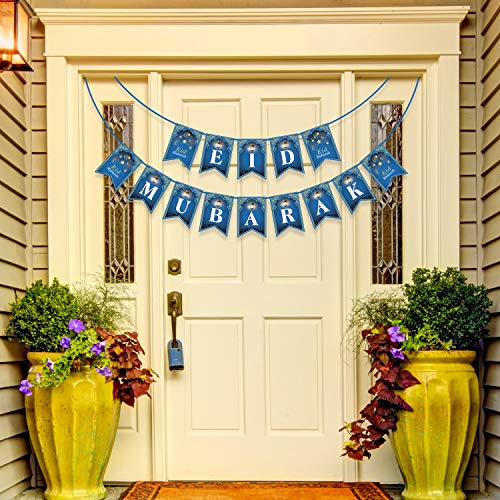 No DIY Required Muslim Ramadan Party Supplies Decorations, Blue Eid Celebration Decoration for Muslim (Eid Mubarak)