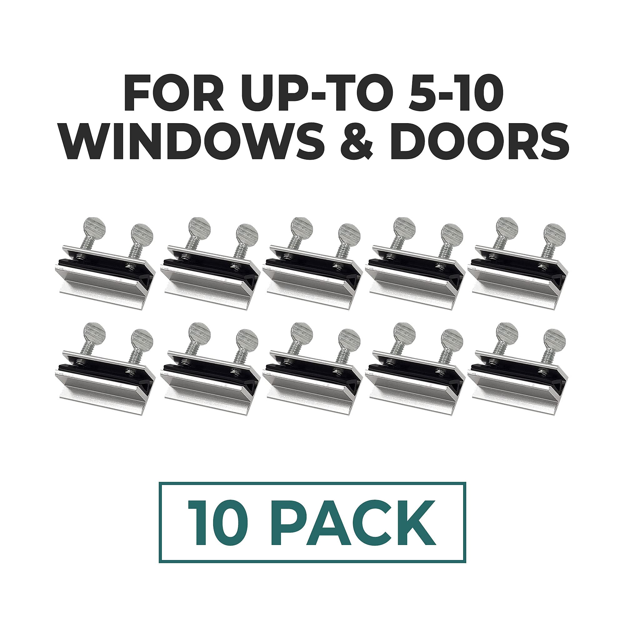 Window Locks, 10 Pack Window Locks for Vertical and Horizontal Windows, Sliding Window Locks, Adjustable Aluminum Window Stoppers, Window Security, No-Drill Install, Fits Tracks up to 3/16" Wide