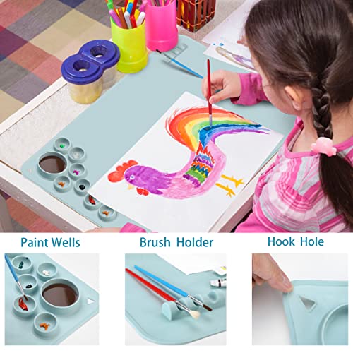 Silicone Craft Mat, Silicone Mat for Resin Casting 24βx16β Non Stick Silicone Sheet with Cleaning Cut for Oil Painting, Art, Clay and Play(blue)