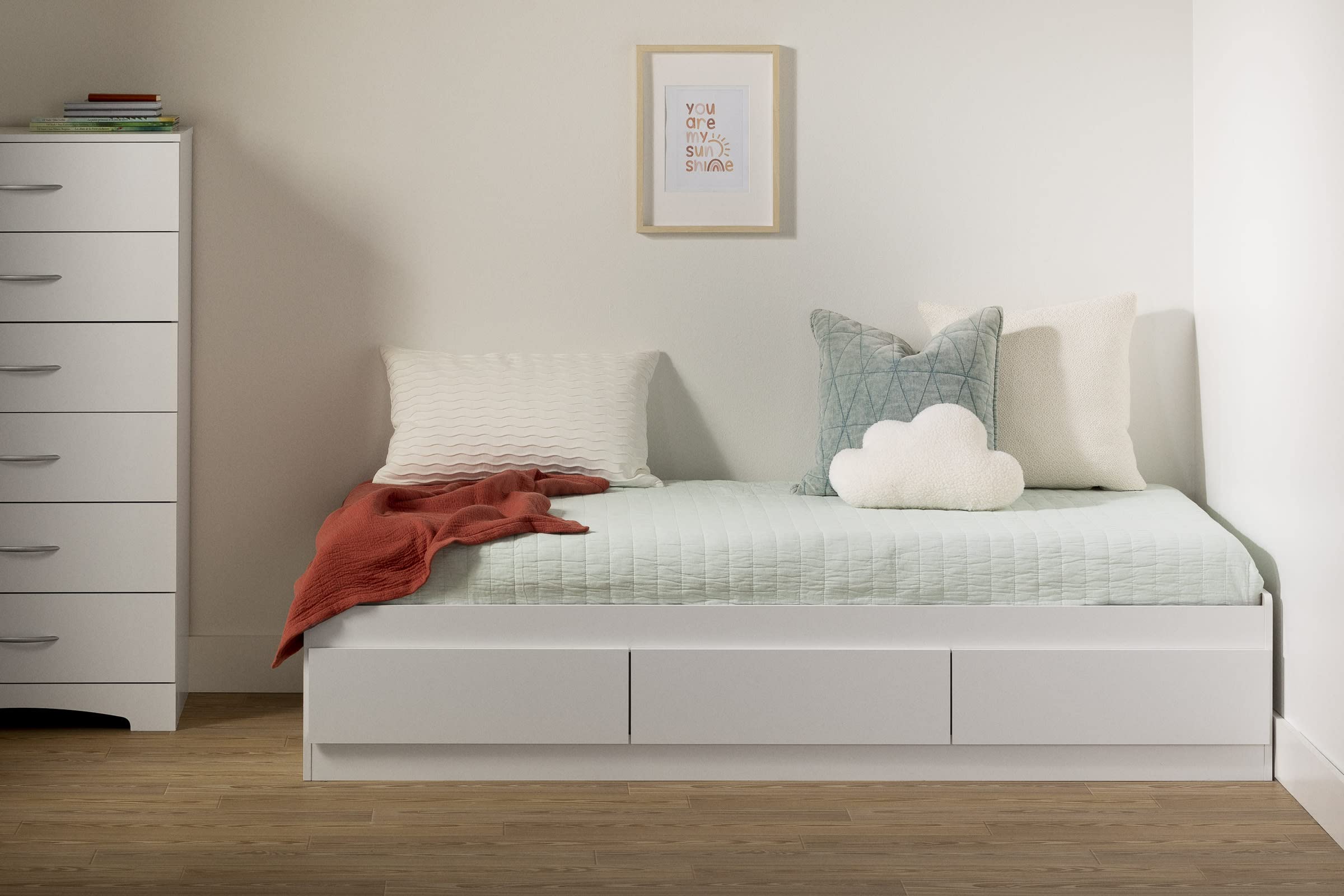 South Shore 10574 Pure White Twin Mates Bed with 3 Drawers