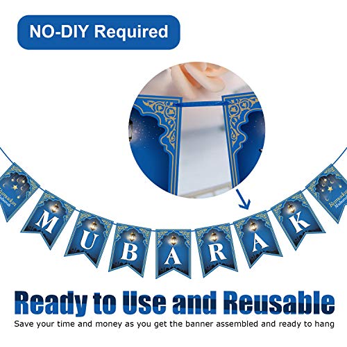 No DIY Required Muslim Ramadan Party Supplies Decorations, Blue Eid Celebration Decoration for Muslim (Eid Mubarak)