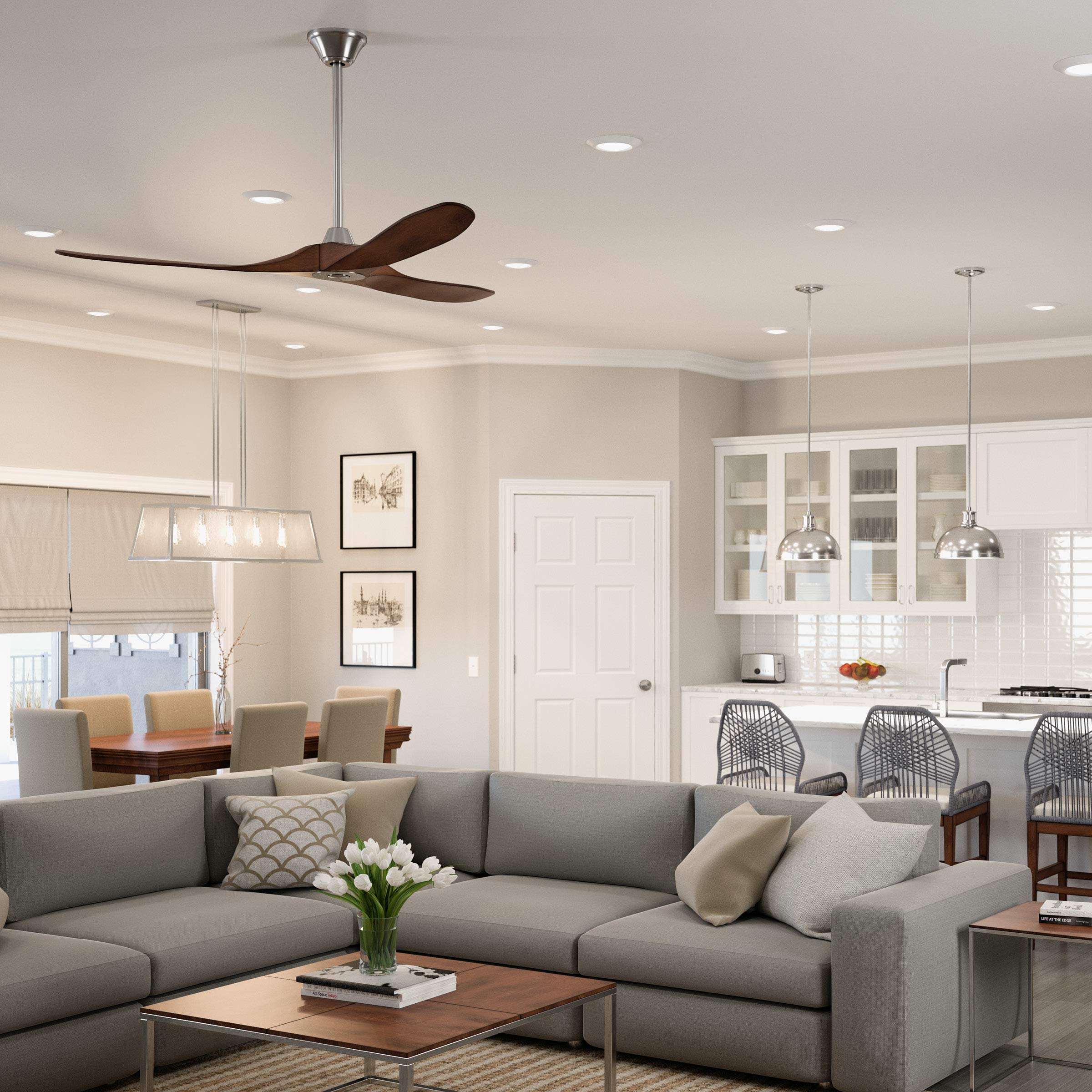 Monte Carlo 3MAVR60BSKOA Maverick Energy Star Outdoor Ceiling Fan with Remote Control, 3 Balsa Wood, 60-Inch, Brushed Steel-Koa Blades