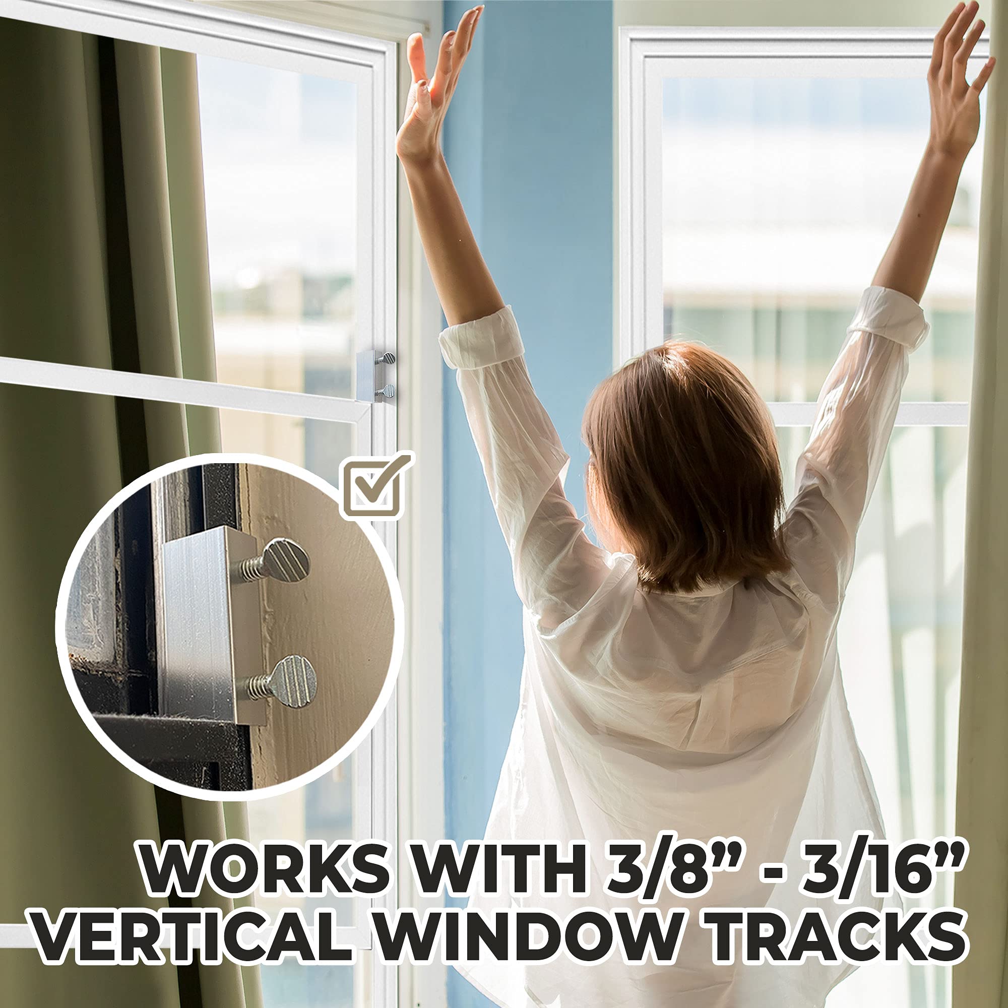 Window Locks, 10 Pack Window Locks for Vertical and Horizontal Windows, Sliding Window Locks, Adjustable Aluminum Window Stoppers, Window Security, No-Drill Install, Fits Tracks up to 3/16" Wide