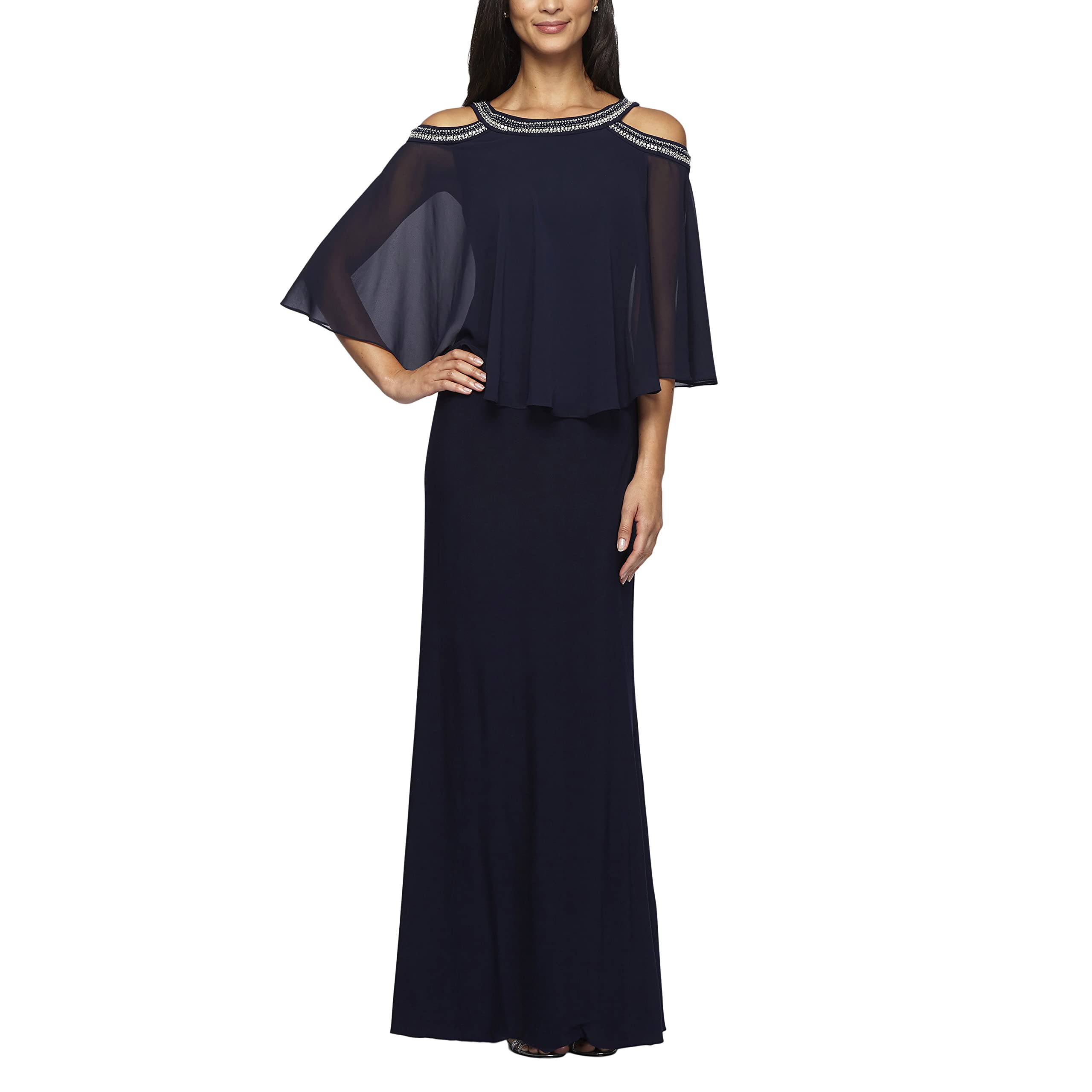 Alex Evenings Women's Cold Shoulder Popover Dress, Navy, 18