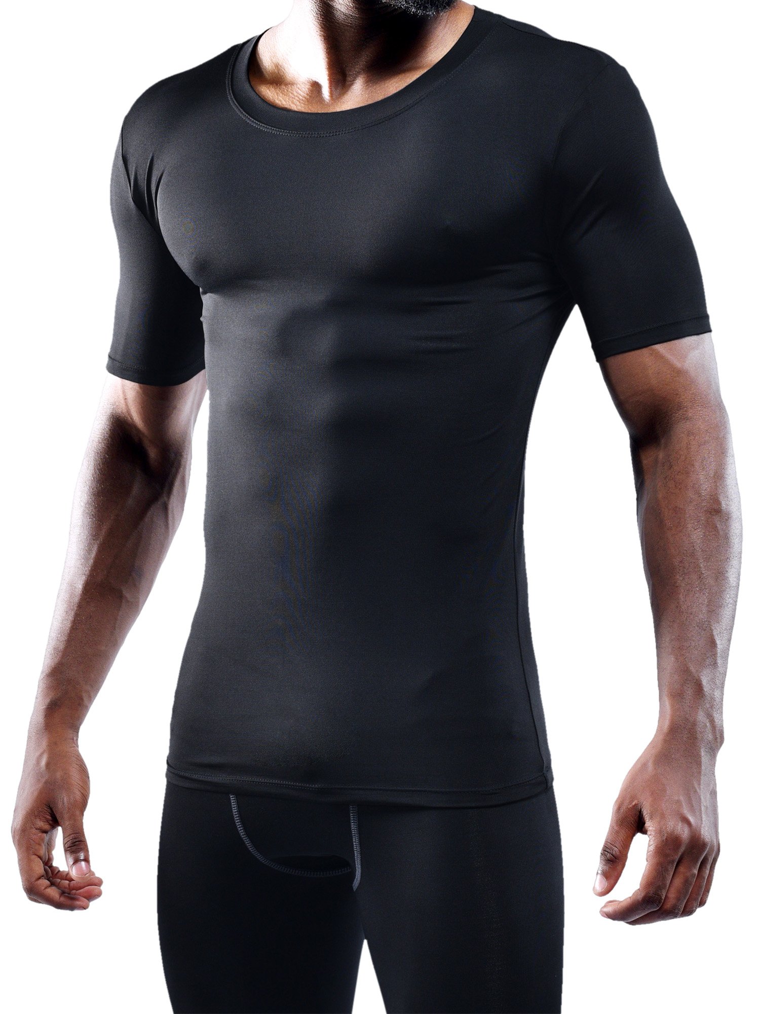 NELEUS Men's 3 Pack Athletic Compression Workout Short Sleeve Shirts,5011,Black,Grey,White,XL,EUR 2XL