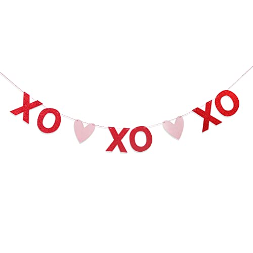 XOXO Banner For Valentine's Day - Glitter Red And Pink Party Decor XOXO Banner, Hugs & Kisses Valentine Decorations,Valentine's Day Decor, Wedding Engagement Bridal Shower Party Supplies Decorations For Home