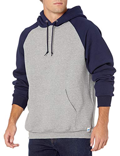 Russell Athletic Mens Dri-Power Pullover Fleece Hoodie Hoody, Color Block- Oxford/Navy, X-Large US