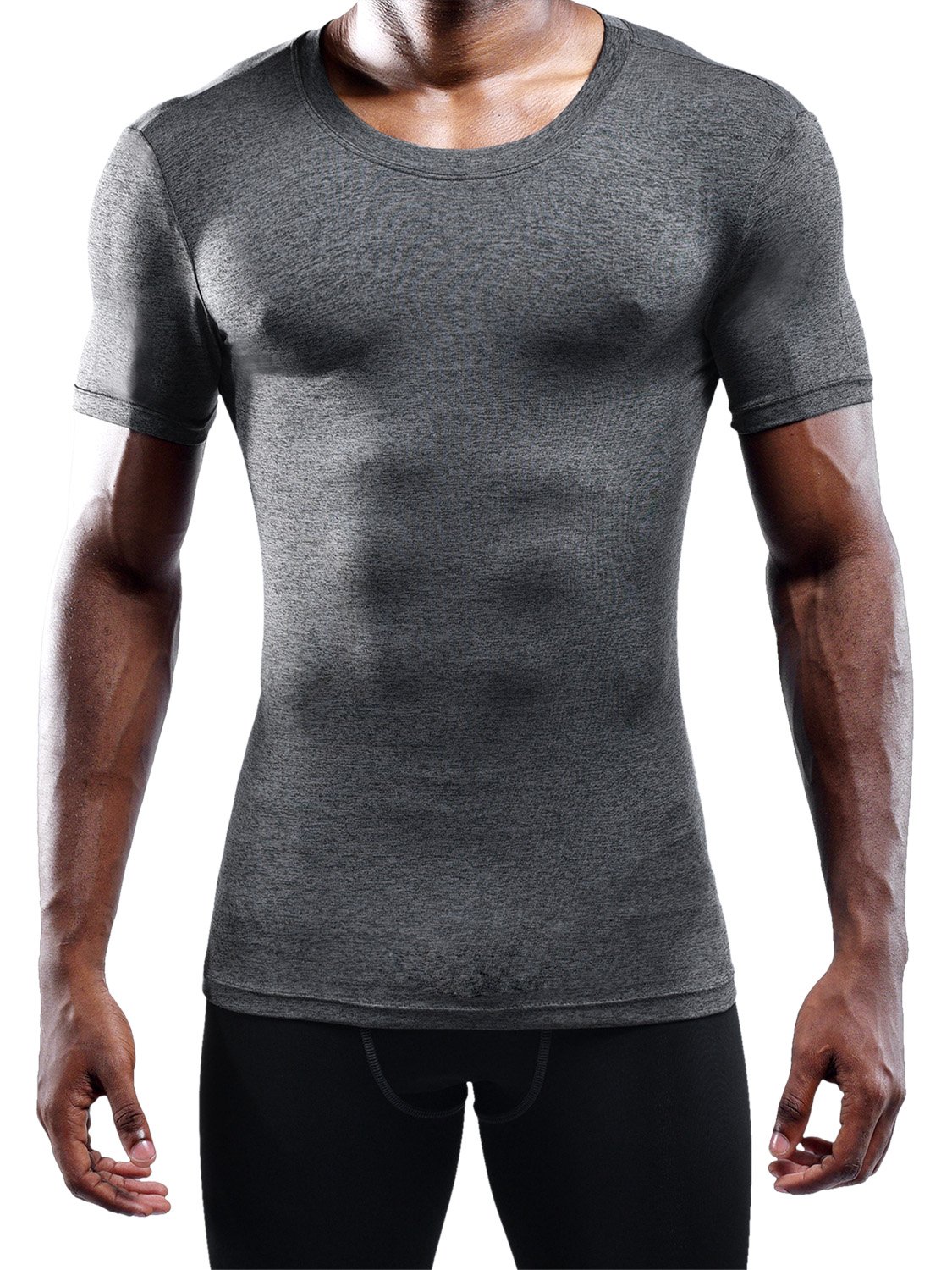 NELEUS Men's 3 Pack Athletic Compression Workout Short Sleeve Shirts,5011,Black,Grey,White,XL,EUR 2XL