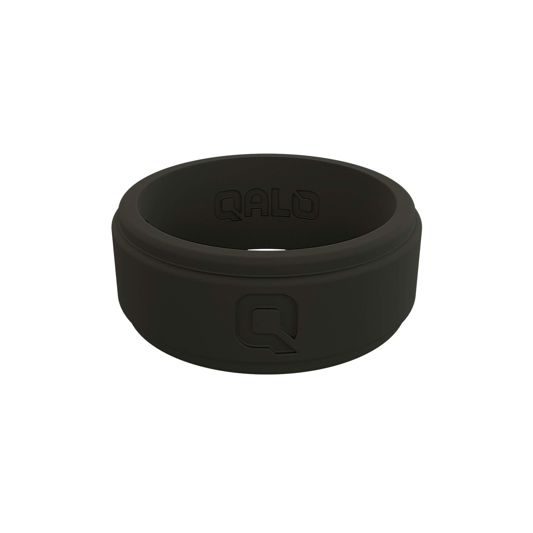 QALO Men's Silicone Ring, Black (Size 10) - Step Edge Q2X - Mens Wedding Bands - Breathable & Durable Silicone Rings for Men - Thick Rubber Engagement Rings for Him - 9mm x 2mm
