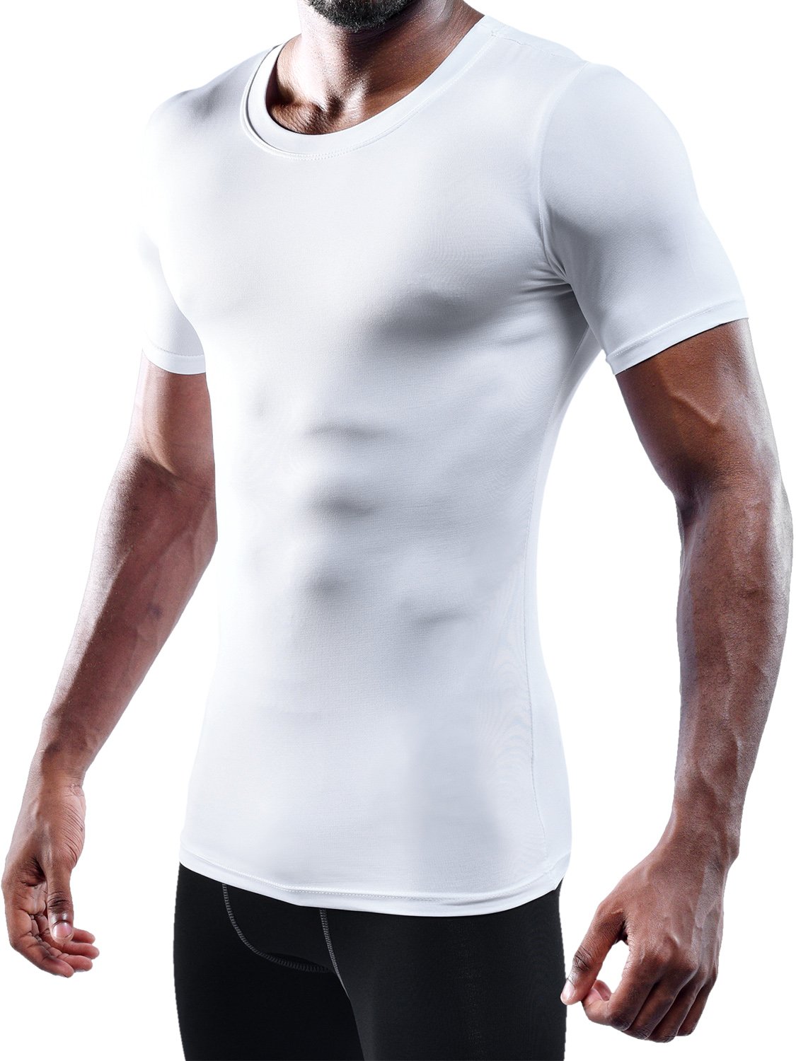 NELEUS Men's 3 Pack Athletic Compression Workout Short Sleeve Shirts,5011,Black,Grey,White,XL,EUR 2XL