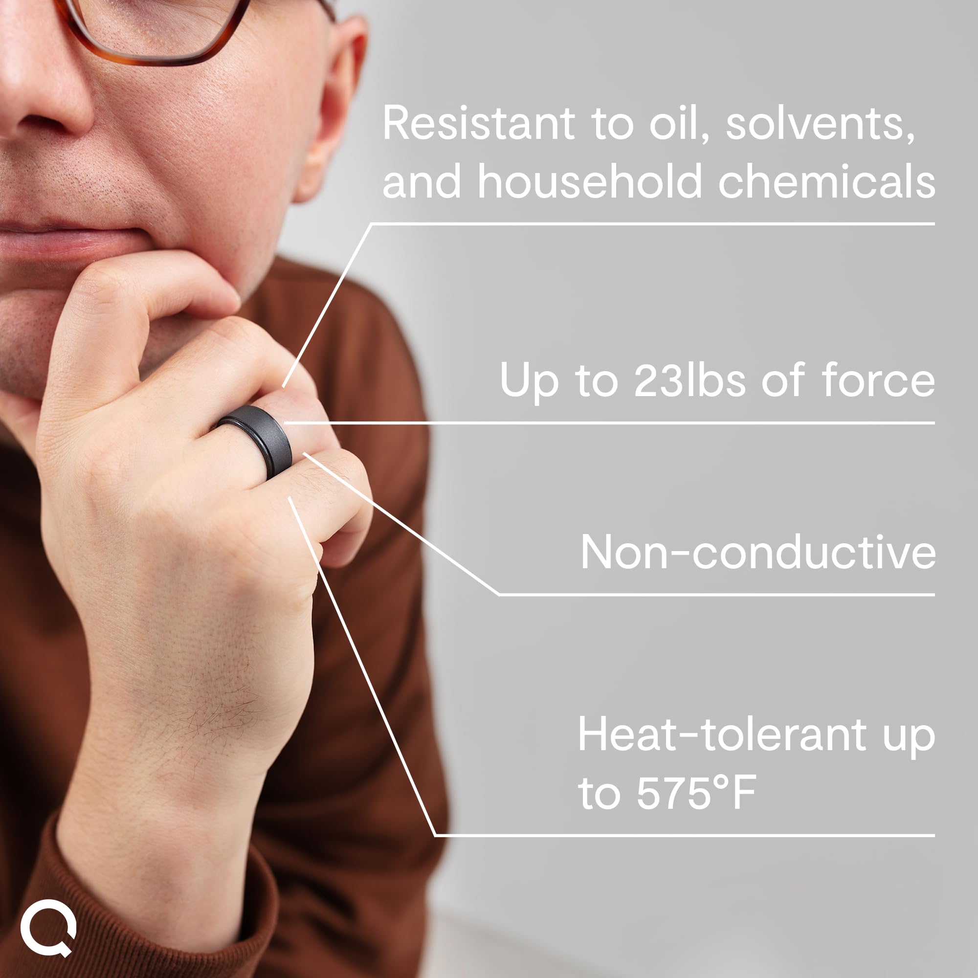 QALO Men's Silicone Ring, Black (Size 10) - Step Edge Q2X - Mens Wedding Bands - Breathable & Durable Silicone Rings for Men - Thick Rubber Engagement Rings for Him - 9mm x 2mm