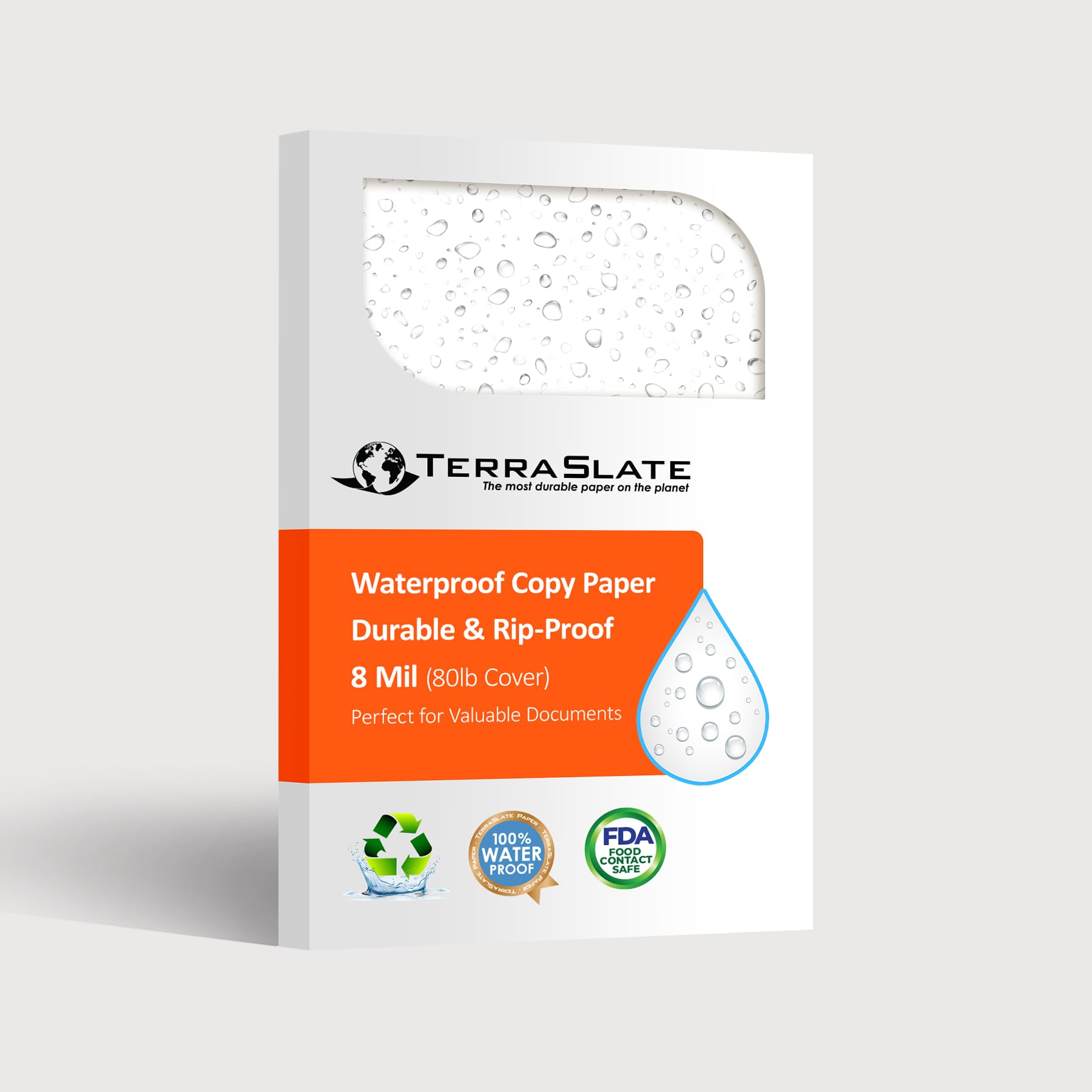 TerraSlate Premium Waterproof Printer Paper, 8 MIL 8.5 x 11 Inches, Durable & Heavy-duty paper (100 Sheets)