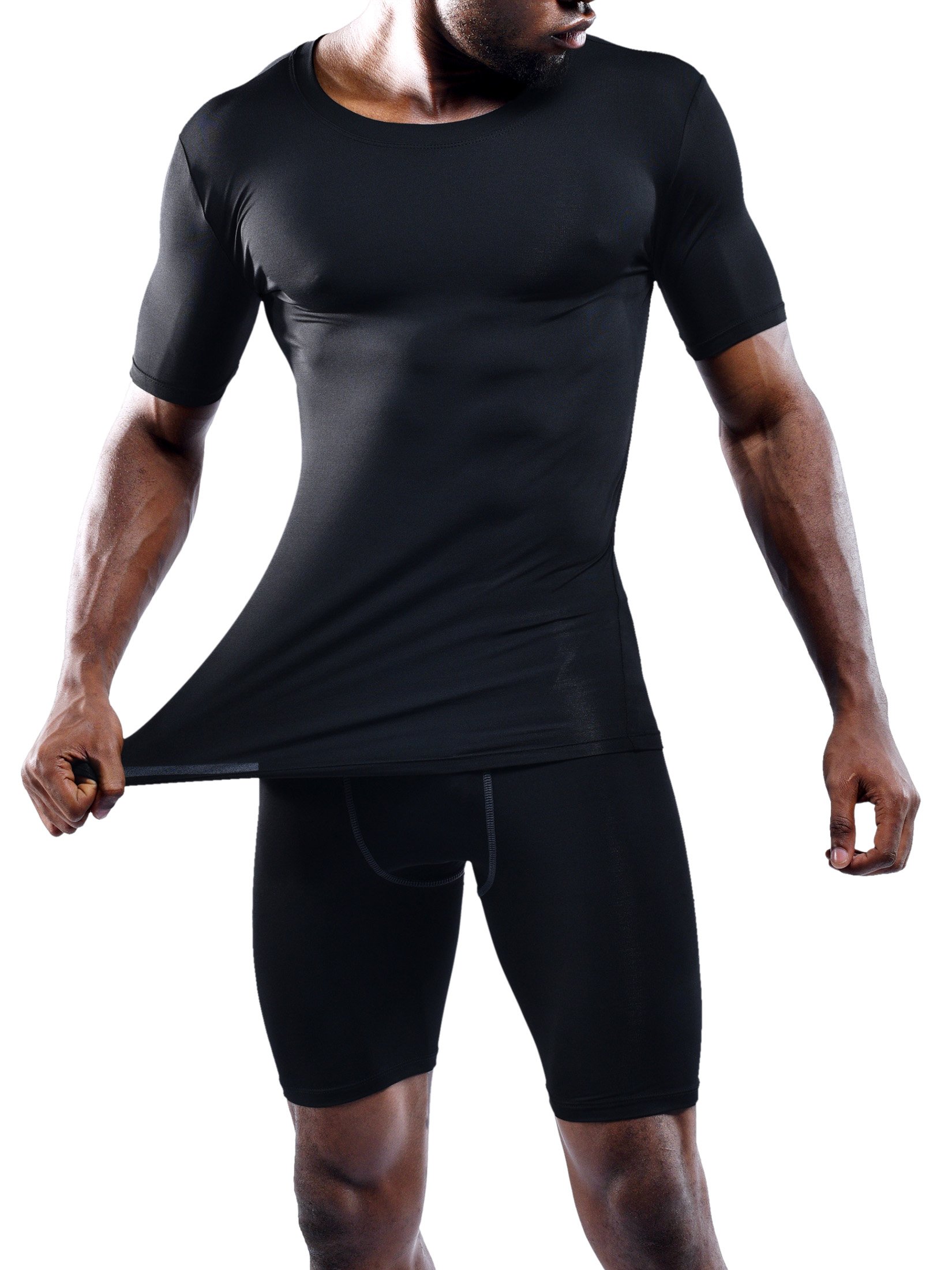 NELEUS Men's 3 Pack Athletic Compression Workout Short Sleeve Shirts,5011,Black,Grey,White,XL,EUR 2XL