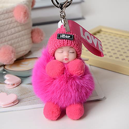XIANGLIANG Suitable Pompon Sleeping Car Baby Or Pendants Keychain Handbags For Babies With Sleeping Furry Key Ring Cute