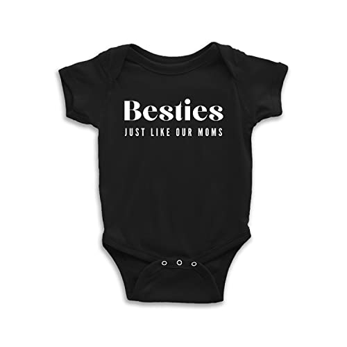 Besties Like Our Moms Black Bodysuit | Gift for Newborn Babies | Bestie Baby jumpsuit | Twins Besties (ONLY 1 Bodysuit) (0-3 Months), White