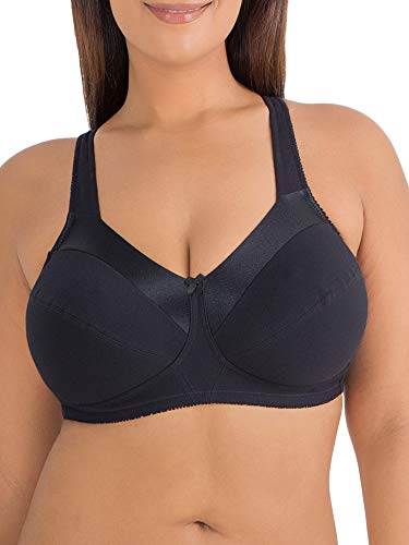 Fruit of the Loom Women's Seamed Soft Cup Wirefree Cotton Bra with Satin Trim, Black HUE, 44D
