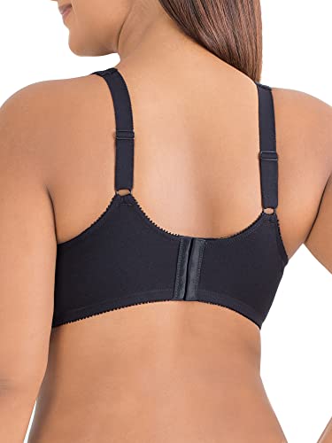 Fruit of the Loom Women's Seamed Soft Cup Wirefree Cotton Bra with Satin Trim, Black HUE, 44D