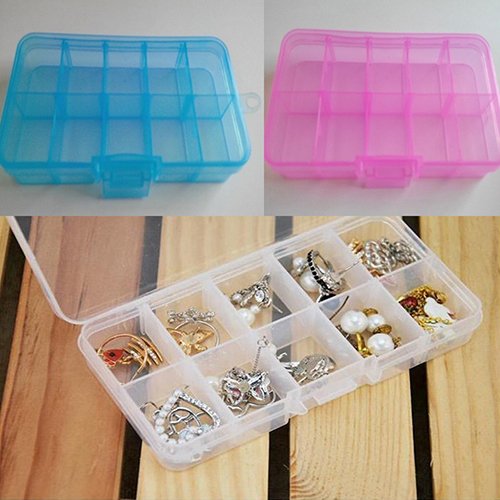 Baost 10-Slots Adjustable Devider Clear Plastic Storage Box, Jewelry Storage Box Pill Beads Holder Container Case Organizer for Art Craft, Small Nuts Screws, Fishing Tackle Purple