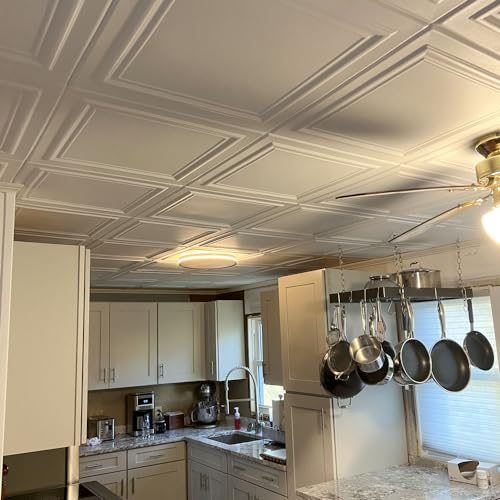 A La Maison Ceilings R24 Line Art Foam Glue-up Ceiling Tile (21.6 sq. ft./Case), Pack of 8, Plain White