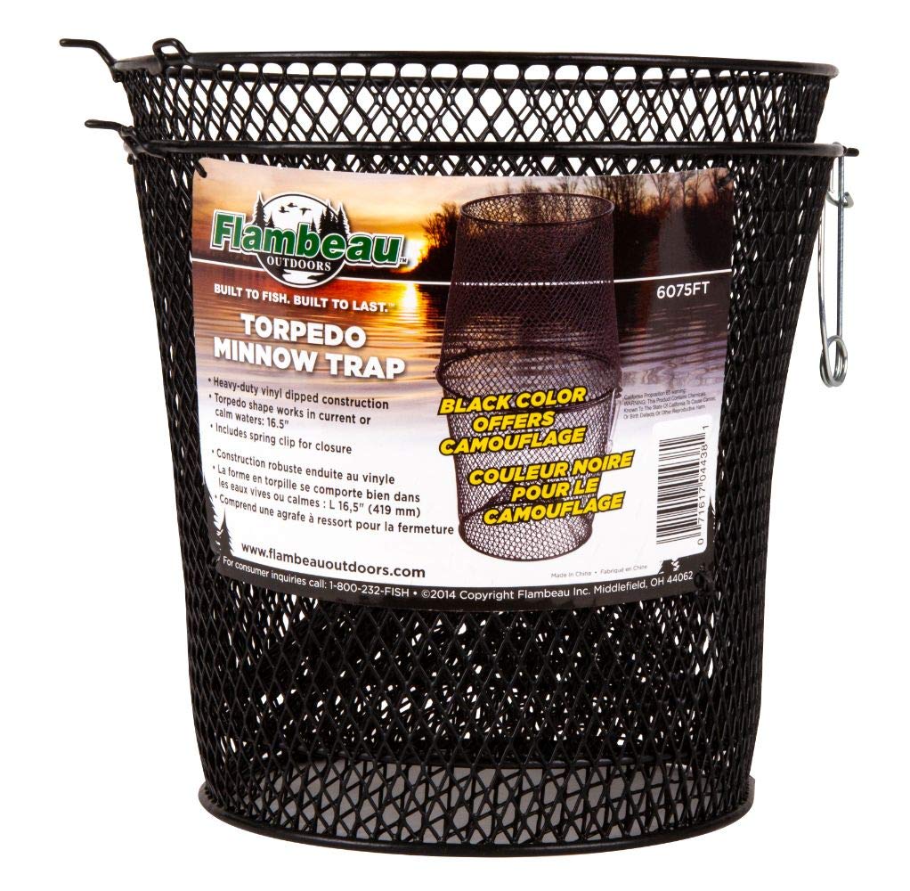 Flambeau Outdoors 6075FT Black Torpedo Minnow Trap, Wire Trap with Black Vinyl Finish
