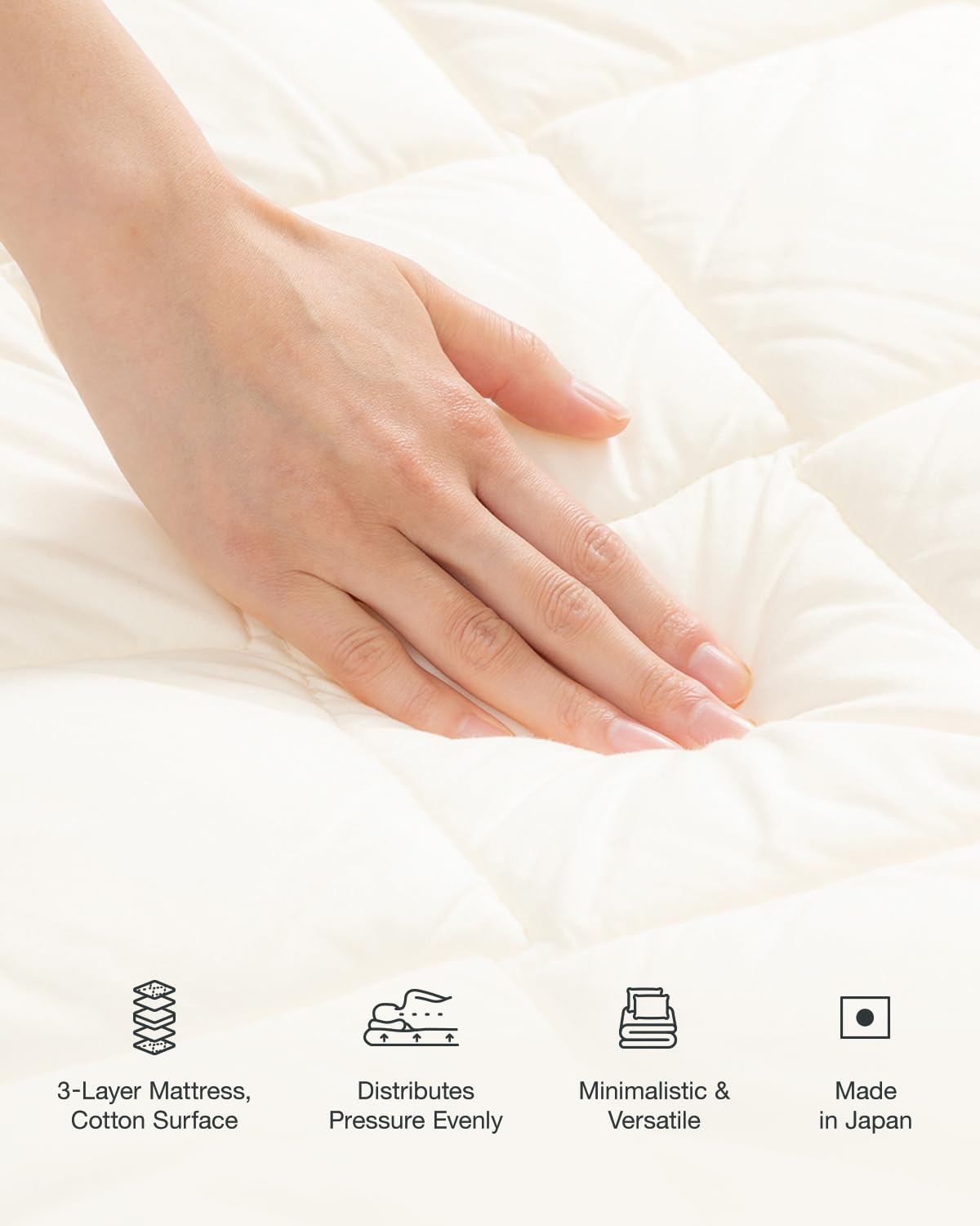 FULI Japanese Futon Mattress, Japanese Floor Mattress, Floor Bed, Tatami Foldable Bed, Roll Up Sleeping Pad, Shikibuton, Made in Japan (White, Full XL)