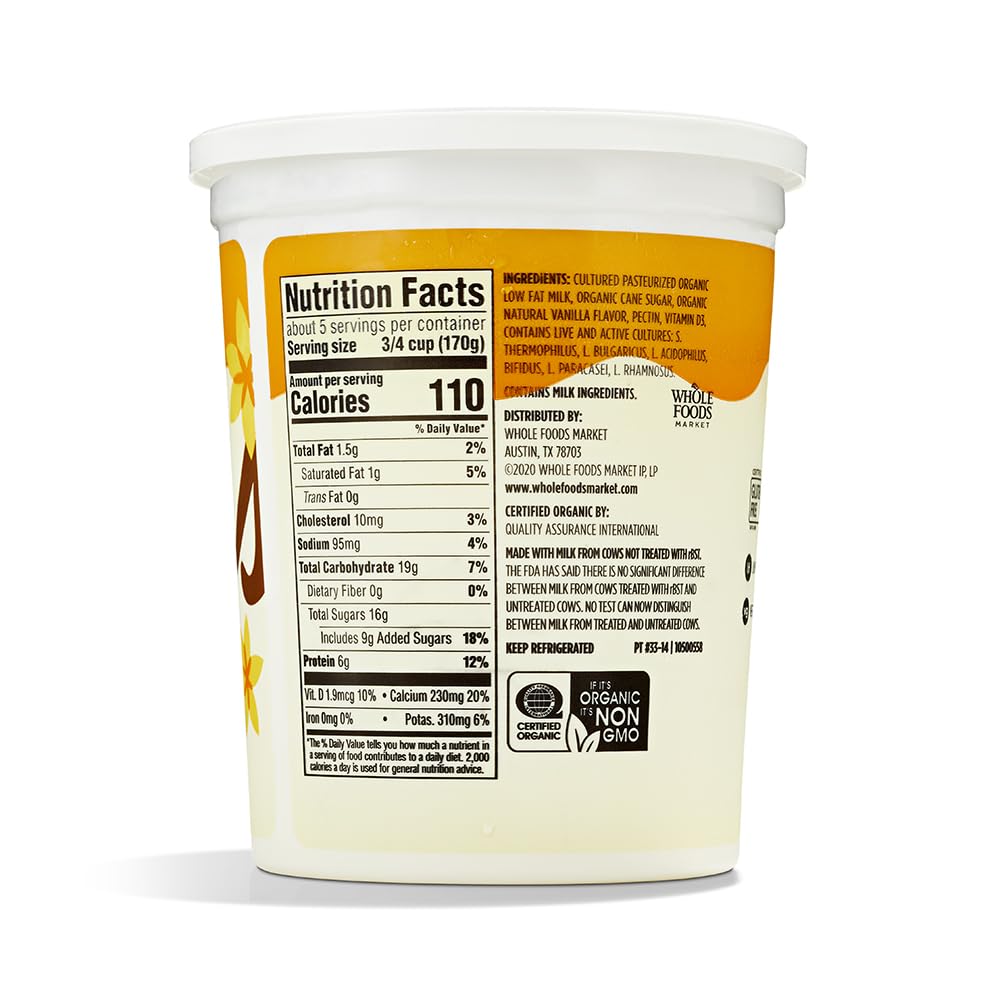 365 by Whole Foods Market, Yogurt Vanilla Low Fat Organic, 32 Ounce