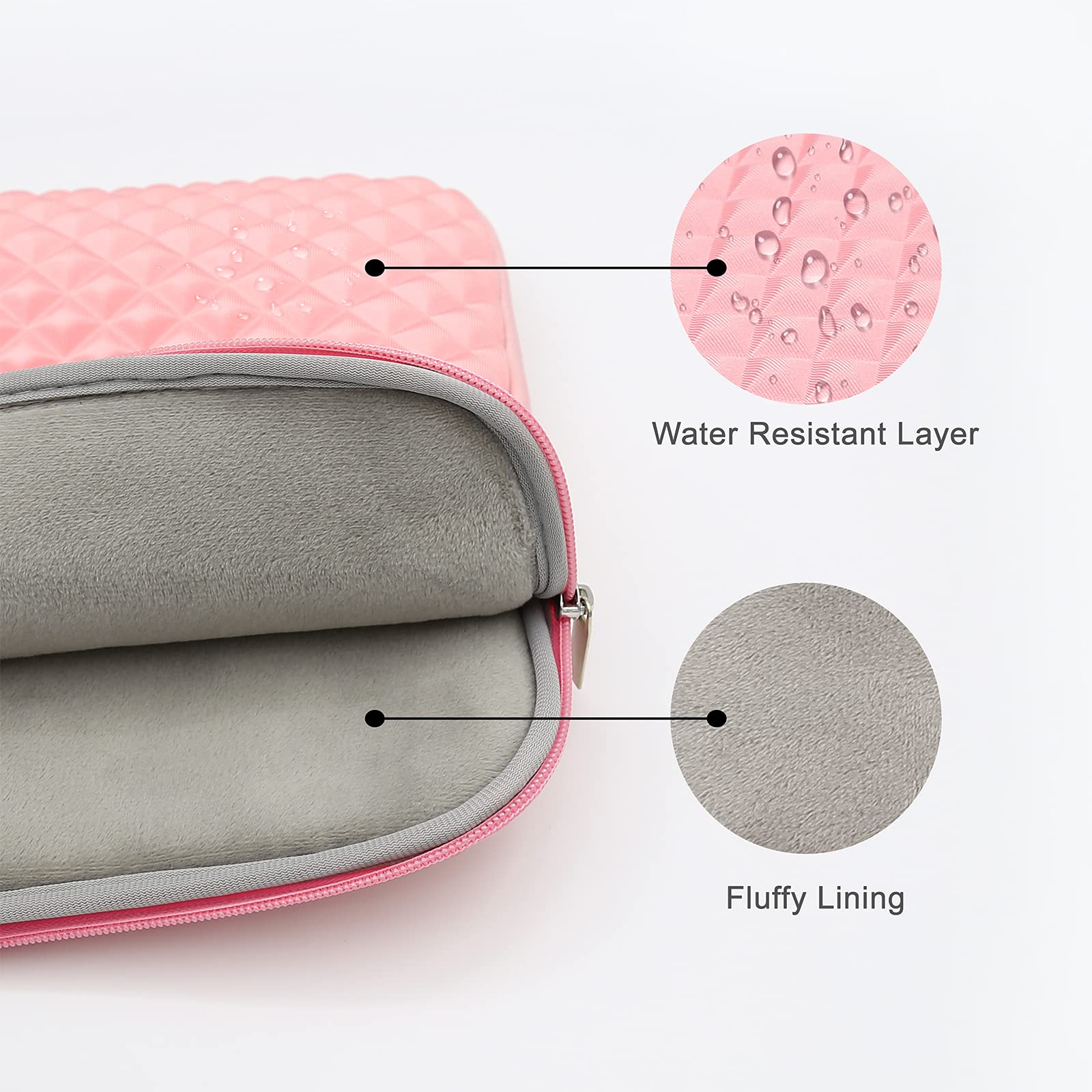 RAINYEAR 11 Inch Laptop Sleeve Diamond Foam Shock Resistant Neoprene Case Fluffy Lining Cover Carrying Bag Compatible with 11.6'' MacBook Air Surface for 11" Chromebook Computer Tablet Notebook (Pink)
