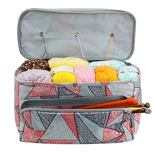 HEXILIN Empty Knitting Yarn Storage Case Carrying Knitting Needles Crochet Hooks Sewing Accessories Bag (Blue, One Size)