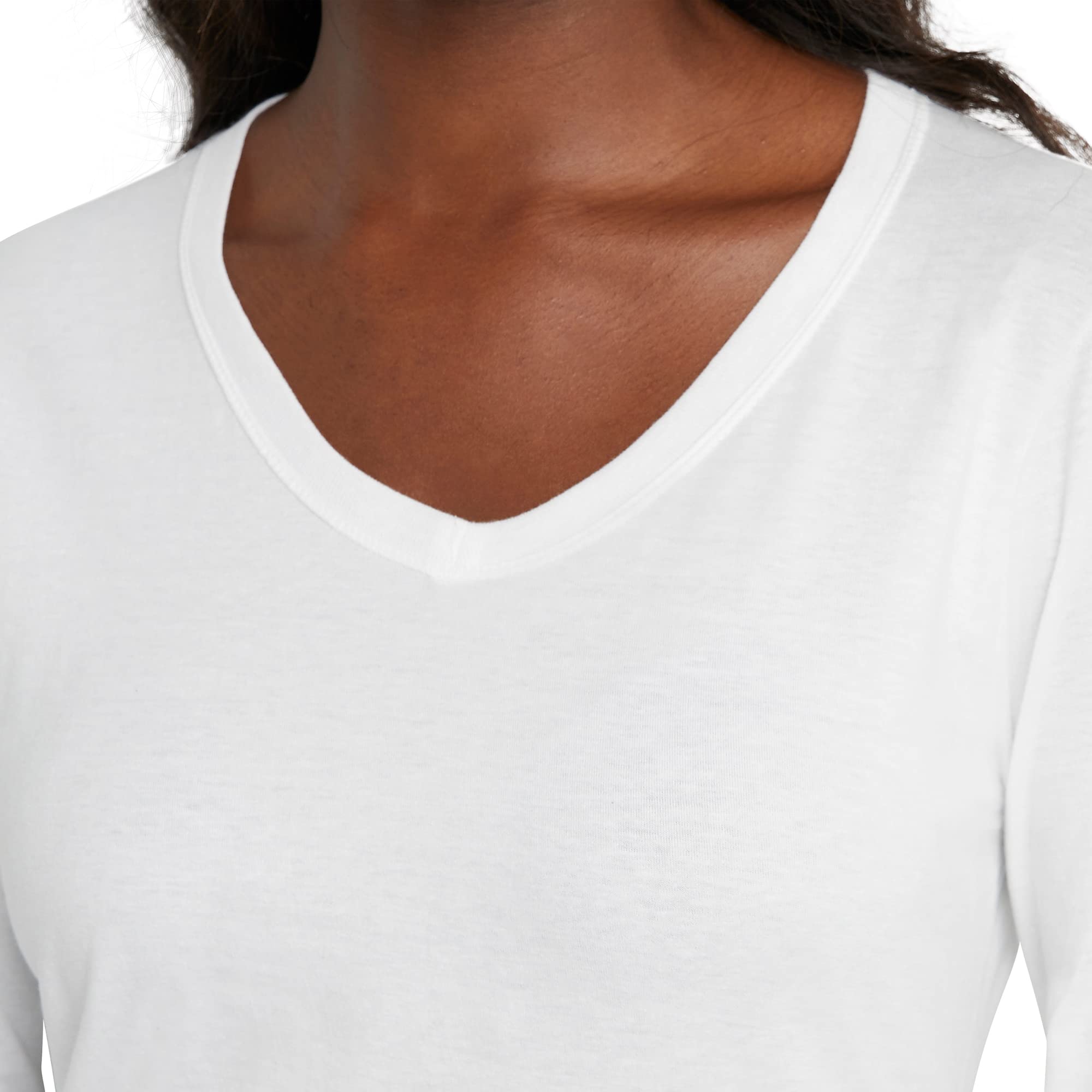 Hanes Comfortblend Women's Originals Long Sleeve Cotton T-Shirt, Lightweight V-Neck Tee, Modern Fit, White, Medium
