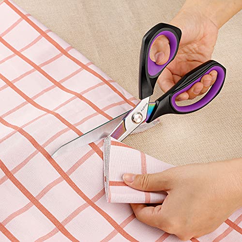 Asdirne Professional Fabric Scissors, Heavy Duty Titanium Coating Sewing Scissors, Ultra-Sharp Blade Fabric Shear, Ergonomic Rubber Handle, Great for Craft, Sewing, Leather Tailor, 9.4”, Black/Purple