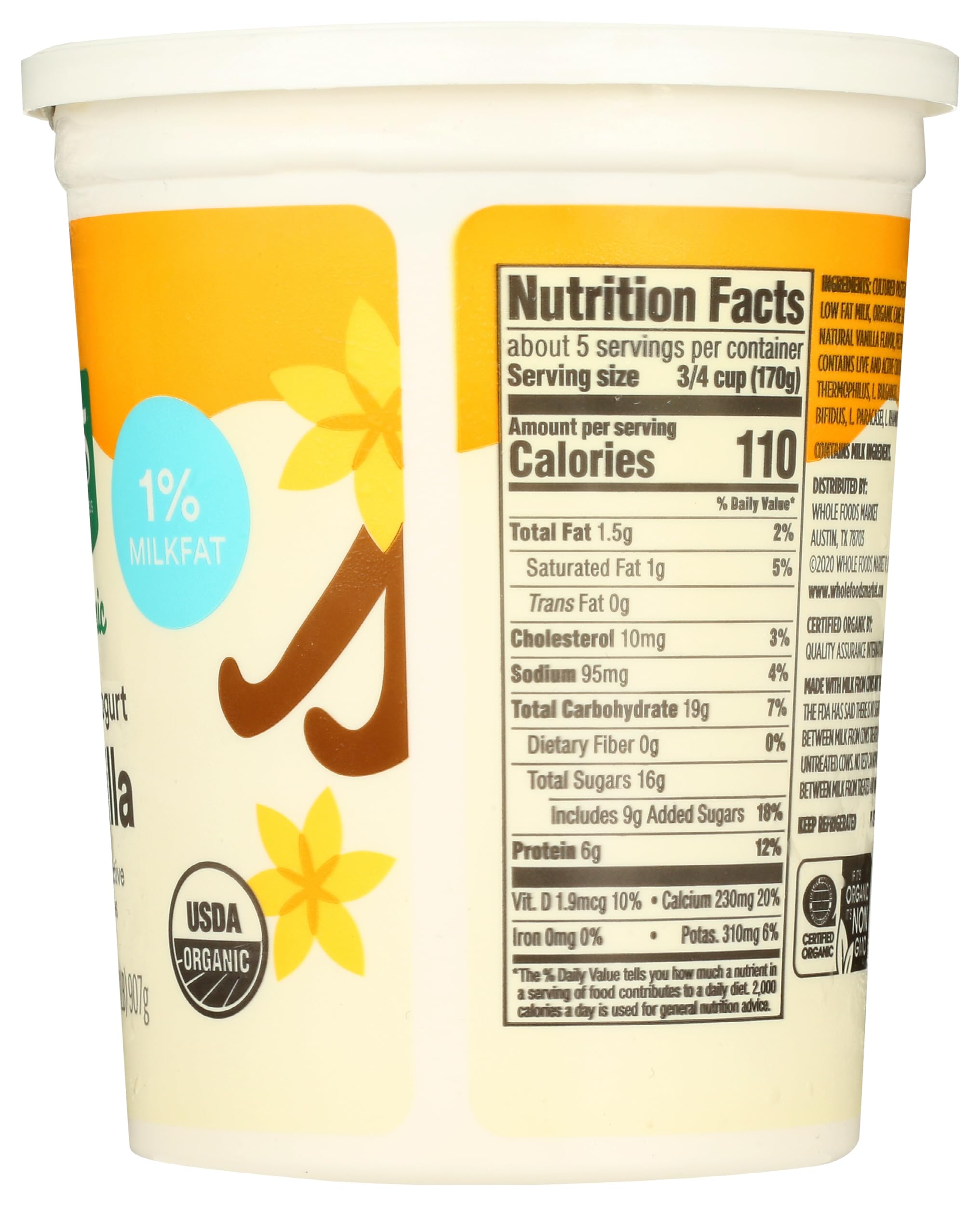 365 by Whole Foods Market, Yogurt Vanilla Low Fat Organic, 32 Ounce