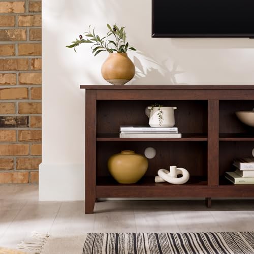 Walker Edison Wren Classic Brown TV Media Console Entertainment Center for 80 Inch Television with Storage Cubby, 70 Inch