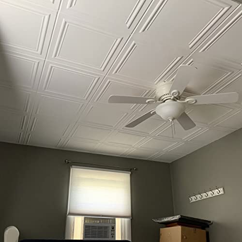 A La Maison Ceilings R24 Line Art Foam Glue-up Ceiling Tile (21.6 sq. ft./Case), Pack of 8, Plain White