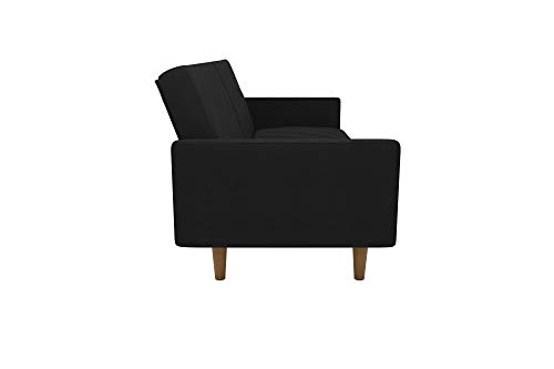 DHP Paxson 79 Inch Futon Sofa Bed, Upholstered Couch Sleeper with Diagonal Tufting, Mid-Century Modern, Black