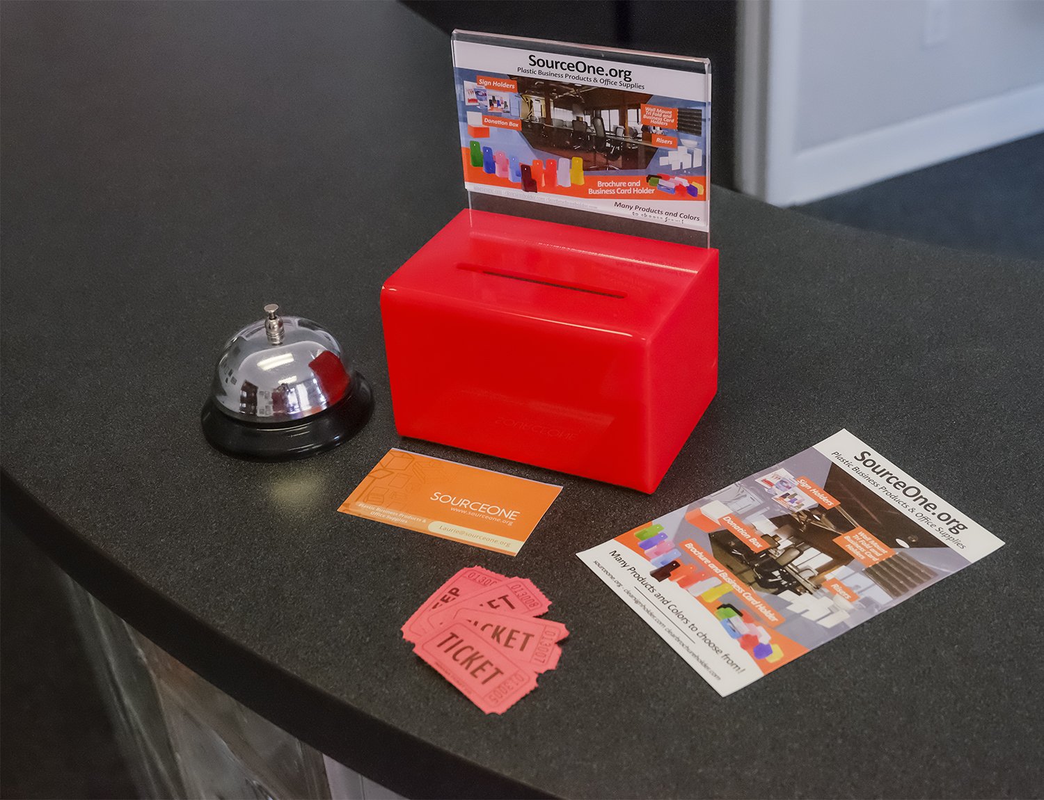 SourceOne Acrylic Donation Box Oblong With Lock Keys Sign Holder and Business Card Holder, 5 Inch Wide (1 Pack,)
