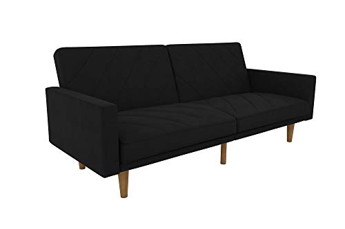 DHP Paxson 79 Inch Futon Sofa Bed, Upholstered Couch Sleeper with Diagonal Tufting, Mid-Century Modern, Black